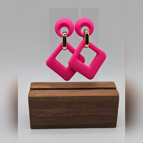 Jewelry | Acrylic Geometric Shape Earrings Hot Pinkgold Nwot | Poshmark